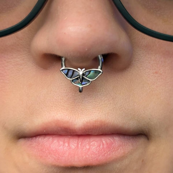 16G Abalone Shell Moth Septum Ring/hinged Segment Septum Clicker/daith ...