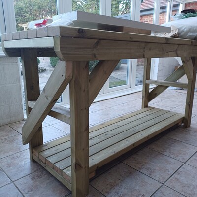 Indoor/outdoor Wooden Workbench. Garden Work Table. Bbq/pizza Oven ...
