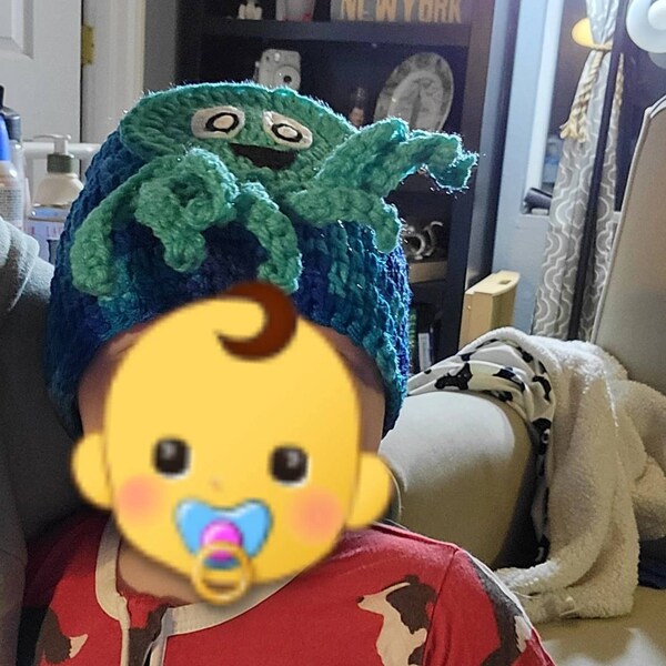 Blue Baby Hat With Octopus, Green Octopus on a Beanie Cap, MADE TO ...