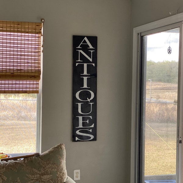 Large Antiques Sign / 48” X 12” / Vintage Farmhouse Sign / Rustic Wall ...