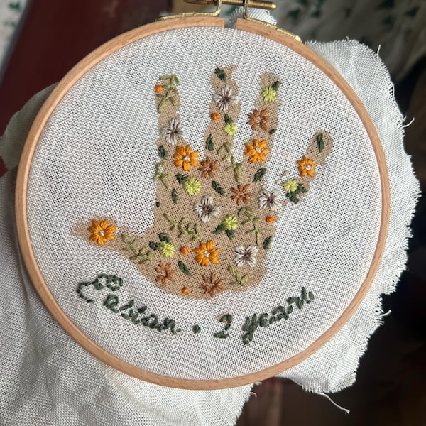 Embroidery Handprint Keepsake, Floral Kids Handprint Craft for Mothers ...