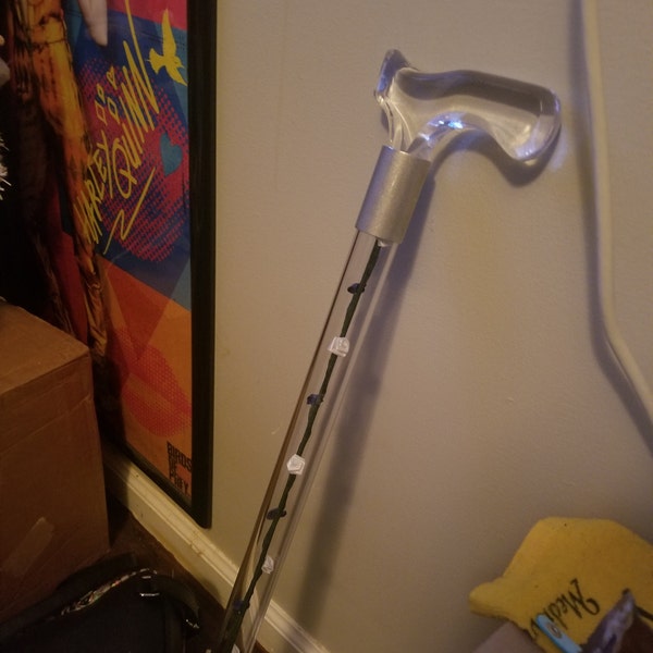 Elegant Designer Walking Cane Lucite Handle White and Blue Silk Flowers ...