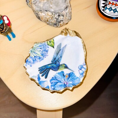 Oyster Shell Hummingbird Ring Dish Jewelry Dish Wedding Bridesmaids ...