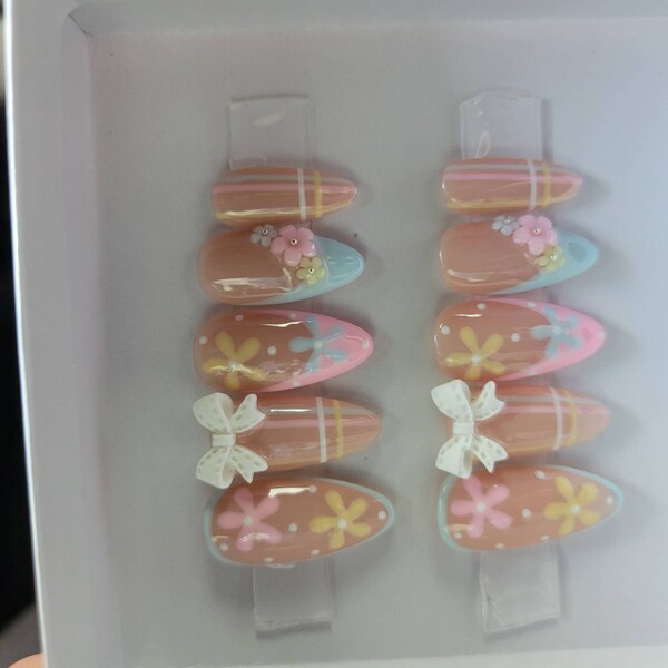 Red Peppermint Candy Cane Christmas Press on Nails 3D Charm Winter ...