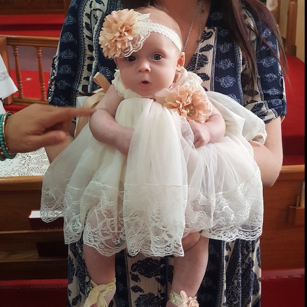 White Baby Dress, Girl Baptism Dress, Baptism Cake Topper, Taufkleid ...