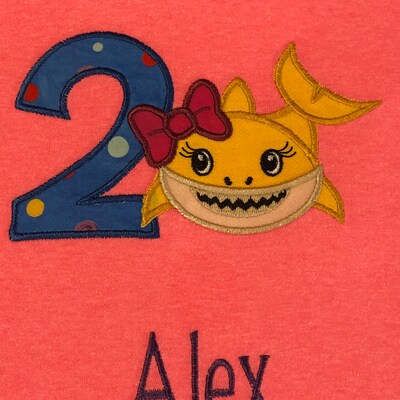 Shark Applique, Shark Number 2 Birthday Number 2 Machine Embroidery ...