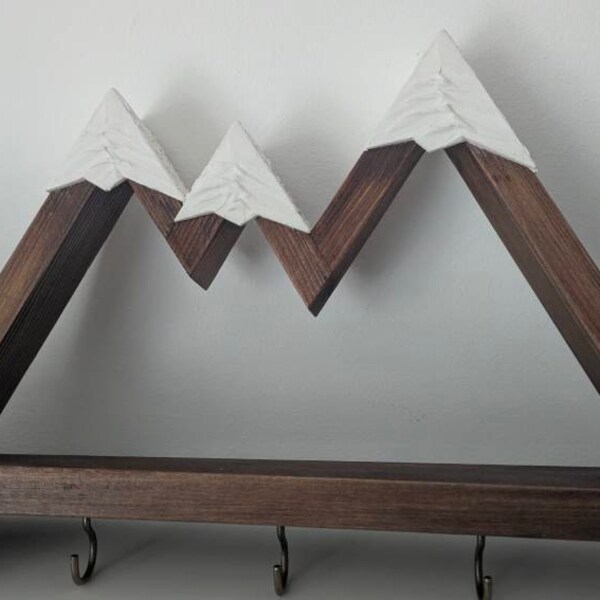 Mountain Key Holder Shelf | Wooden Wall Key Rack | Entryway Organizer ...