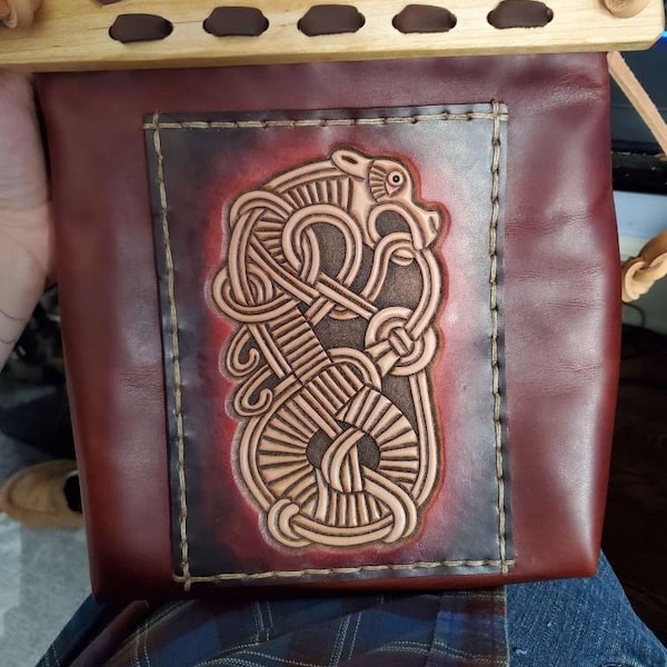 Viking Leather and Wood HANDLE Bag, Hedeby Haithabu Bag, Hand Carving ...