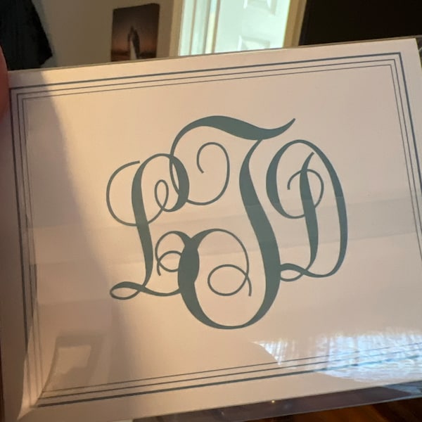 Personalized Monogram Folded Thank You Card, Monogram Folded Stationery ...