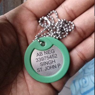 Double British Military Army Dog Tag ID Set, Personalised Round ...