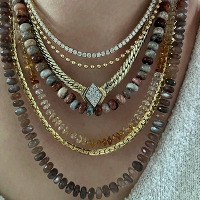 Natural Moonstone Necklace, Flashy Rainbow Moonstone, 14k Solid Yellow ...