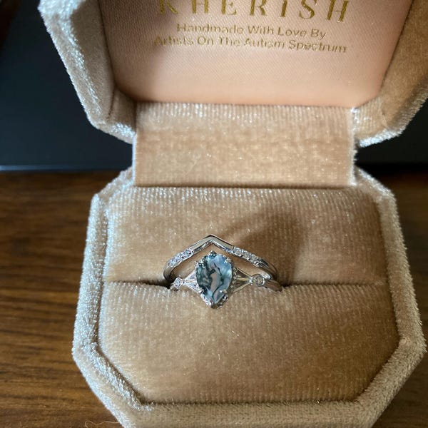 Emily Celtic Green Moss Agate Ring Sterling Silver Vermeil Pear Cut ...