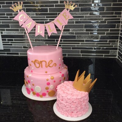 One Baby Girl Birthday Cake Topper, Glitter Gold Crown, Colored ...