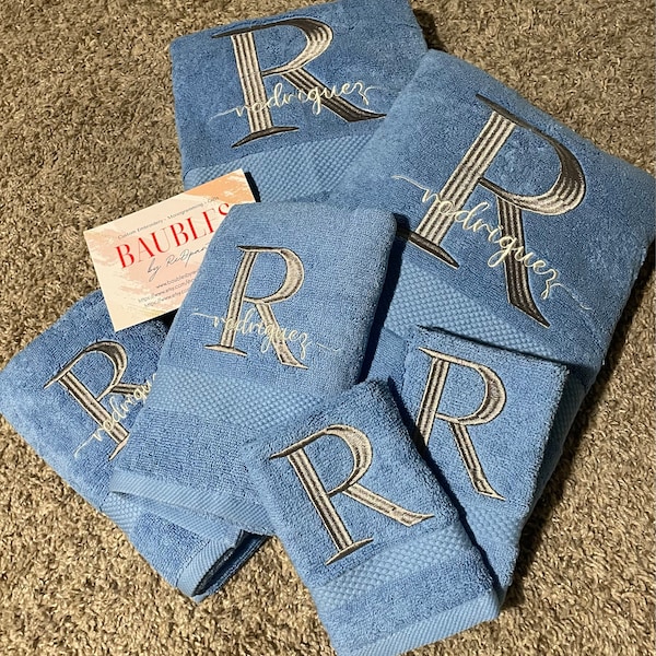 Monogrammed Towel Set | Embroidered Initial, Personalized Bath Towels ...
