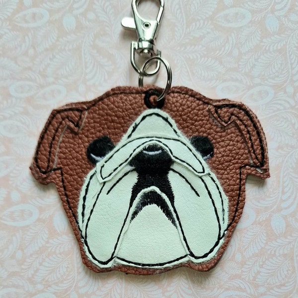 English Bulldog Key Ring Chain, Large Charm, Layered Raw Edge Applique ...