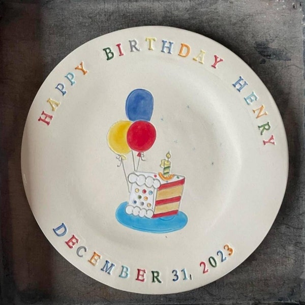 Personalized Ceramic Birthday Cake Plate, Custom Colorful Dessert Plate ...
