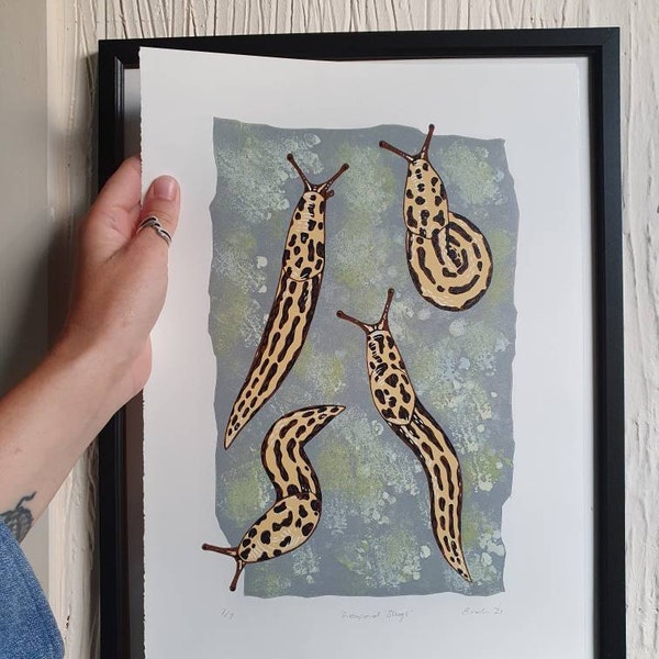 Slug Linocut Print / Leopard Slug/ Creepy Crawlies / Wildlife Art Print ...