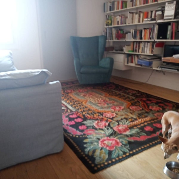 Modern Handmade Patchwork Rug in Shades of Blue, Wool and Cotton ...