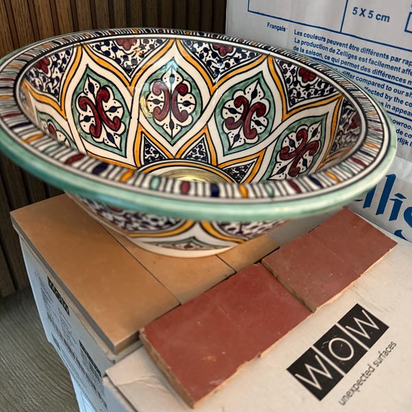 Antique Sink With Brass Rim Edge, Vessel Sink, Sink Bowl, Ceramic Basin ...