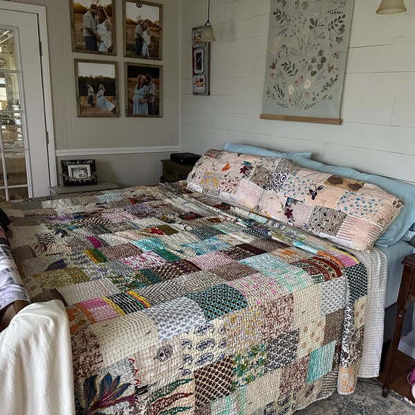 Bohemian Patchwork Quilt Kantha Quilted Handmade Vintage Boho Bedding ...