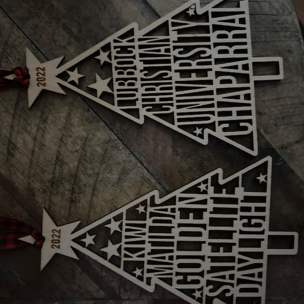 Family Names Tree Ornament, Custom Laser Cut Wood Ornament - Etsy