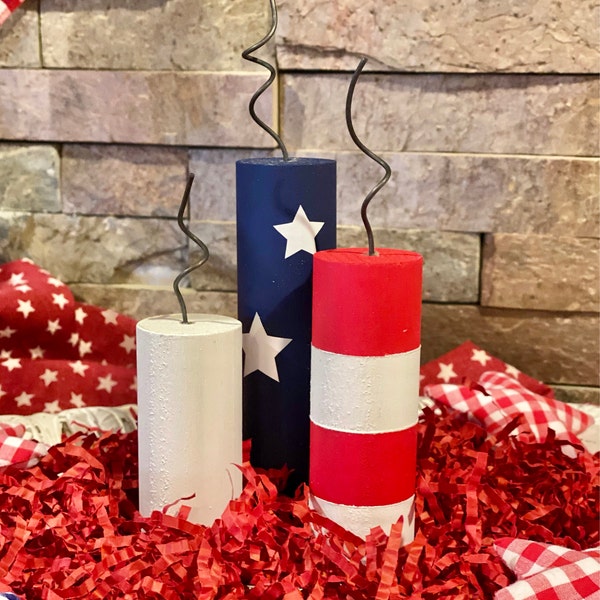 Round Wooden Firecrackers/ Tiered Tray Decor/ Wooden Fireworks ...