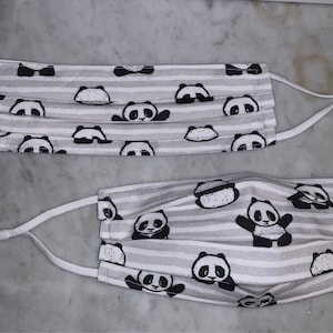 Panda Fabric Little Pandas on Stripes Pandamonium by | Etsy