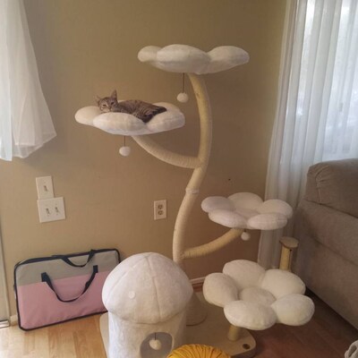 EDEN Wood Floral Cat Tree Tower, Wooden Cat Tower, Modern Cat Climbing ...