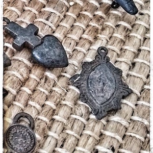 2 Heart Cross Rectangle Charm Antiqued Rustic Brown Heart | Etsy