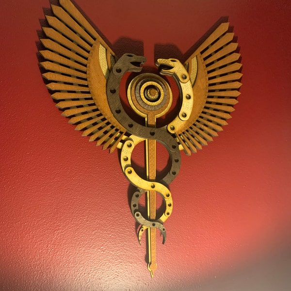 Caduceus Healing Staff Snakes Wings Hermes Multi Layer Laser Cut Wood ...
