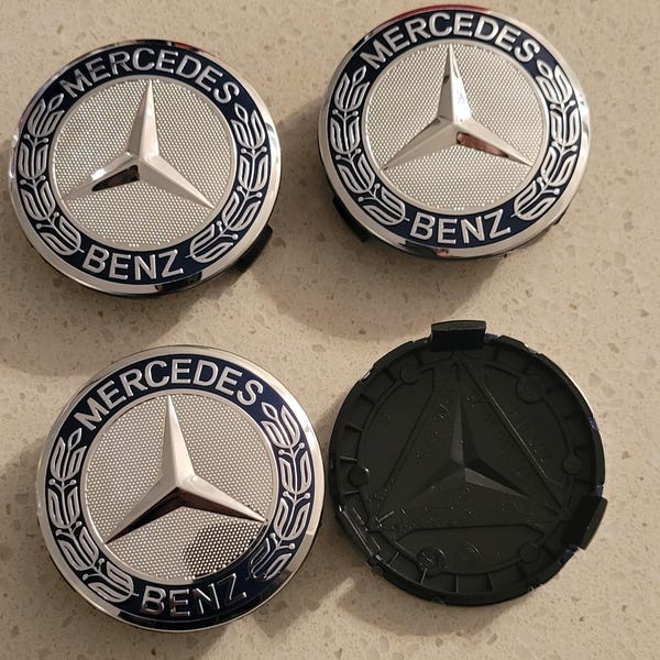 Set of 4 Mercedes Benz Wheel Center Caps Emblem Black Laurel Wreath ...