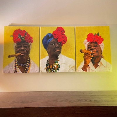 Cuba Lady Portrait Set of Three Art Works Print on Canvas - Etsy