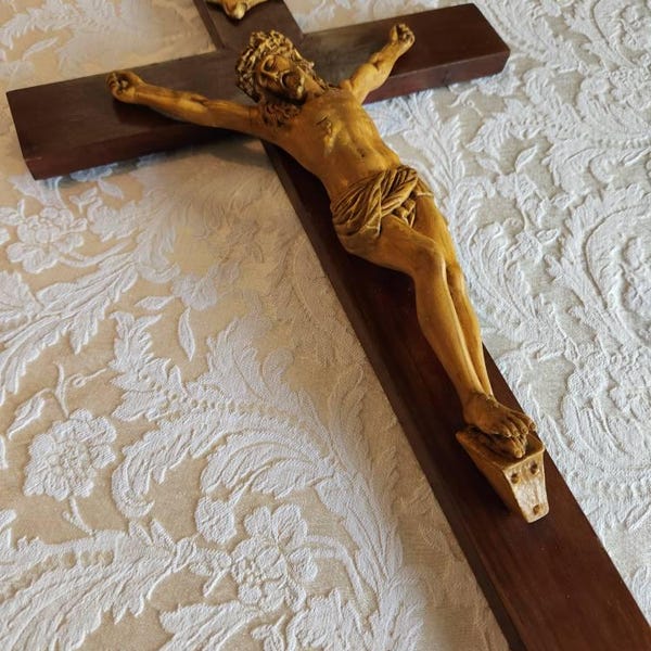 Antique Crucifix, Jesus Crucifix, Glass Eyes, Wall Crucifix, Spanish ...