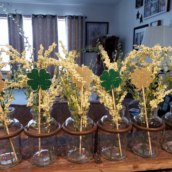Shamrock Centerpiece Picks, 2" Four Leaf Clovers, Lucky One Birthday ...