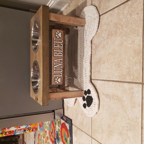 Ivory Beige Dog Mat With Paw Print, Personalized Dog Bone Food Water ...