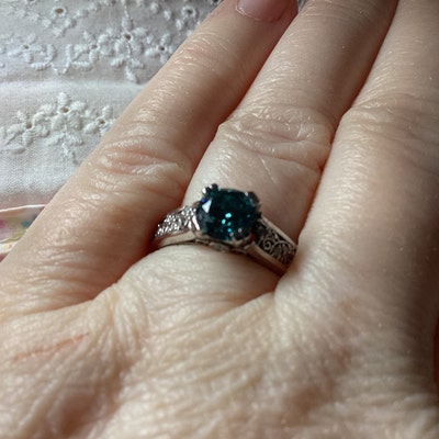 Princess Black Diamond Engagement Ring 14K Two Tone Gold Ring Victorian ...