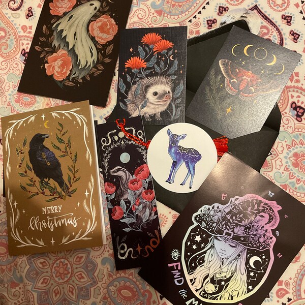 Raven Christmas Card -magical Winter Animals Edition- Painted by Pixie ...