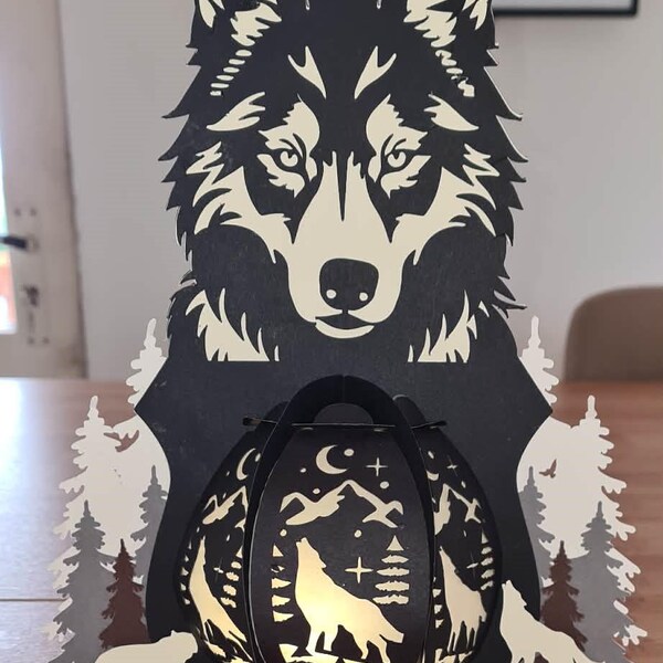 Wolf Light Box Svg, Wolf Shadow Box, Lantern Paper Cut, Wolf Lantern ...