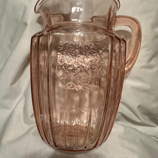 Amber Sharon Cabbage Rose Depression Glass Pitcher W/ Ice Lip 9". Read ...