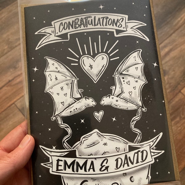 Bats Wedding Card ANY NAME Custom Congratulations Personalised Wedding ...