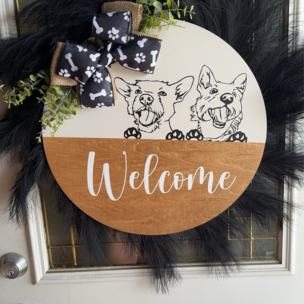 Pet Welcome Sign, Pet Welcome Door Hanger, Pet Portrait Wreath, Welcome ...
