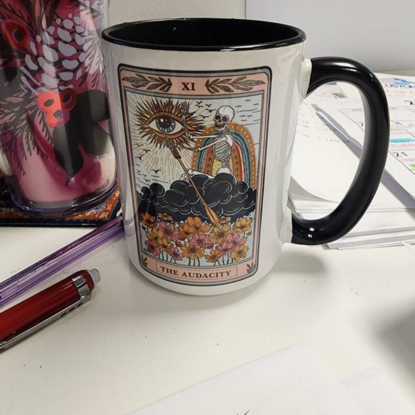 Audacity Tarot Card Mug, Occult Skeleton Tarot Card Coffee Mug, the ...