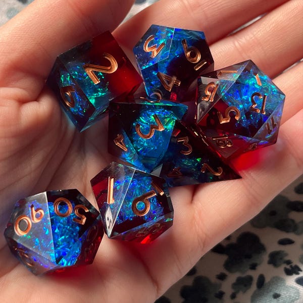 Handmade D20 DND Dice Resin Sharp Edge Dice, Blue Lightning D&D Dice ...