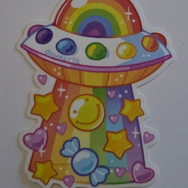 Rainbow UFO Sticker - Transparent Sticker - Vinyl Sticker - Die Cut ...