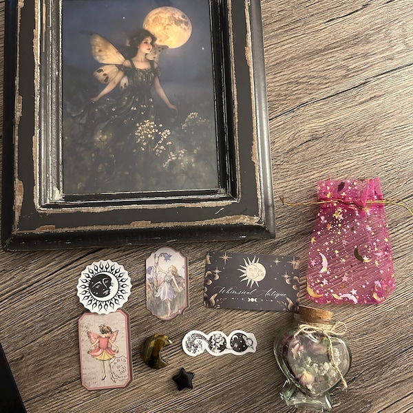 Moon Fairy in Gold Floral Frame - Etsy