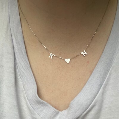 14k Solid Gold Initial Necklace , Name Necklace, Personalized Jewelry ...