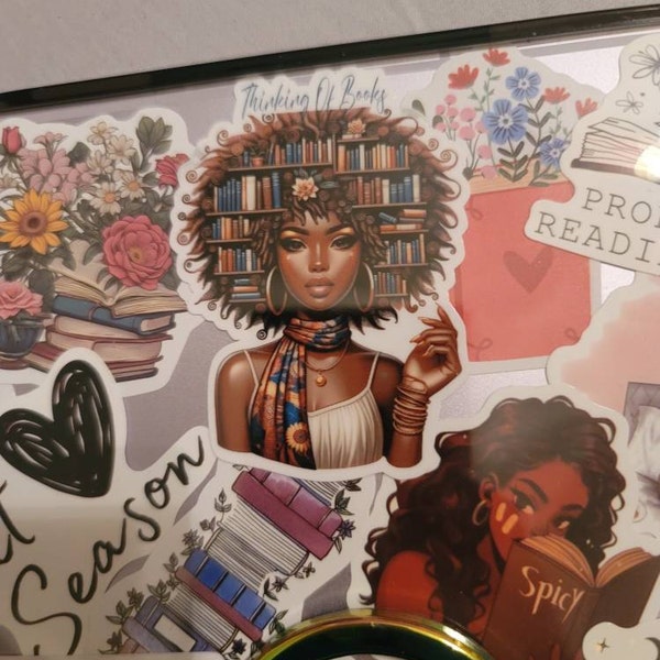 Thinking of Books Sticker, Black Woman Who Loves to Read, Black Girl ...