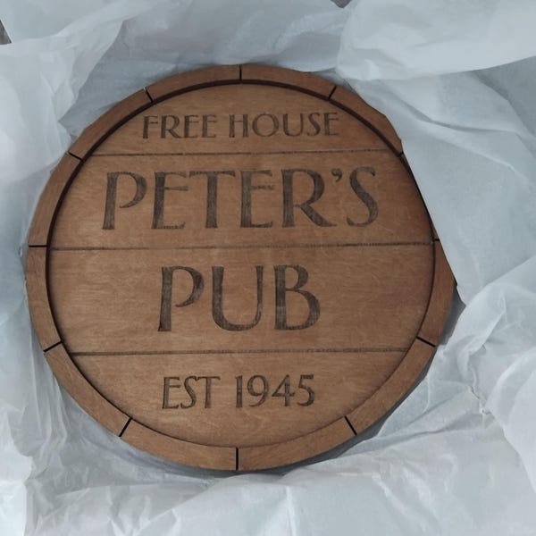 Personalised Wooden Barrel Pub Sign: Custom Family Name Home Bar Decor ...