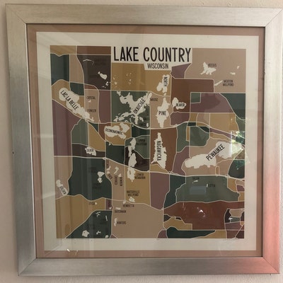 Lake Country Wisconsin Art Map Print waukesha County by James Steeno ...