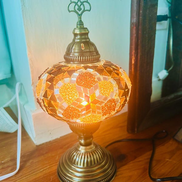 Customizable Turkish Mosaic Table Lamp – 35cm Handcrafted Moroccan Boho ...